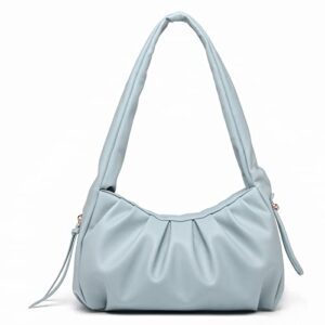 LUCKWE Ruched Hobo Bags for Women Satchel Purses Handbag Medium Crossbody Bags Drawstring Designer Shoulder Bag (Blue)