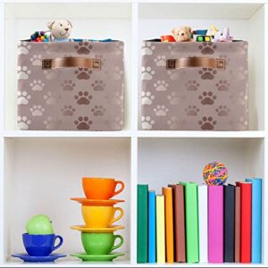 ALAZA Rose Gold Dog Paw Print Large Storage Basket with Handles Foldable Decorative 1 Pack Storage Bin Box for Organizing Living Room Shelves Office Closet Clothes