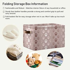 ALAZA Rose Gold Dog Paw Print Large Storage Basket with Handles Foldable Decorative 1 Pack Storage Bin Box for Organizing Living Room Shelves Office Closet Clothes