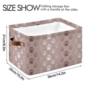 ALAZA Rose Gold Dog Paw Print Large Storage Basket with Handles Foldable Decorative 1 Pack Storage Bin Box for Organizing Living Room Shelves Office Closet Clothes