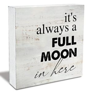 rustic full moon bathroom wood box sign humor toilet wooden box sign farmhouse home restroom desk shelf decor (5 x 5 inch)