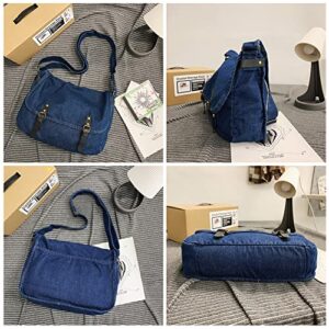 JQWYGB Denim Purses and Handbags for Women - Casual Denim Tote Bag Blue Jean Purse Denim Shoulder Crossbody Bag (Dark Blue)