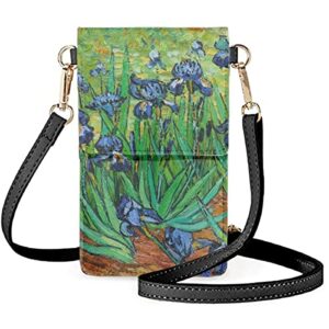 gludear lightweight pu leather phone purse clear van gogh print small crossbody bag cell phone pouch shoulder bag,van gogh irises