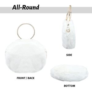 SUKUTU Girls Faux Fur Round Top Handle Bag Ring Handle Clutch Soft Furry Purse for Autumn and Winter