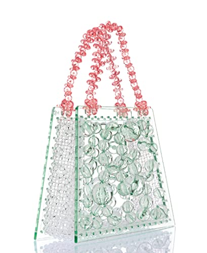 Milanblocks LLC Women Cute Crystal Acrylic Mint Spider Woven Round Beaded Clutch Bag Wedding Purse Bridal Prom Handbag Party Bag