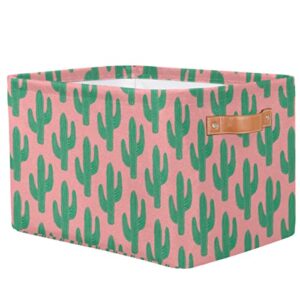 Fabric Storage Bins Cactus Green Pink Small Shelf Basket With Handles Decorative Cubes Box Organizer Containers for Shelves Home Office Decor