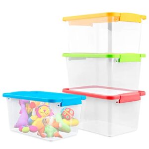 Storage Bins,4 Pack Small Storage Bins Stackable Plastic Cubby Containers with Lids Storage Cubbies Plastic Storage Containers for Classroom Book Bin Toy Organizers for Classroom Book Bin Toy Organizers (Mixed Color)