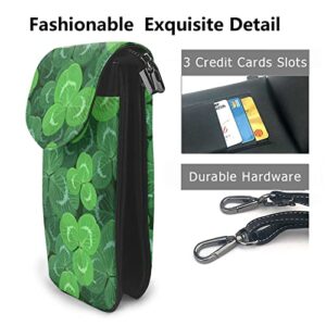 Women's Cell Phone Purse Small Leather Crossbody Bags St Patricks Day Green Shamrock Clover Leaf Grass Printed Wallet Purses with Adjustable Strap Mini Shoulder Bag Card Holder Wallet