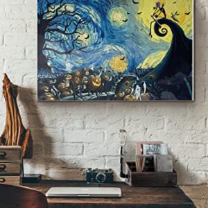 SaNavie Nightmare Before Christmas Jack Skellington Starry Night Vincent Poster Home Wall Decor Cafe Bar Living Room Bathroom Kitchen Home Art Wall Decor Plaque 8x12 Inch