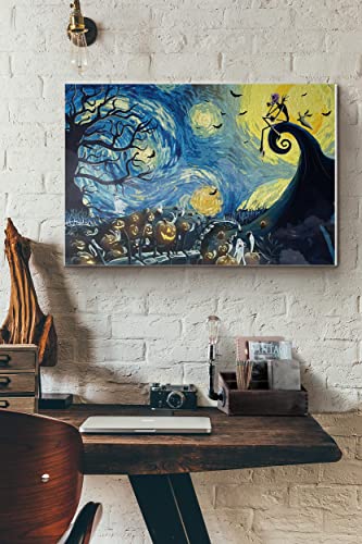 SaNavie Nightmare Before Christmas Jack Skellington Starry Night Vincent Poster Home Wall Decor Cafe Bar Living Room Bathroom Kitchen Home Art Wall Decor Plaque 8x12 Inch