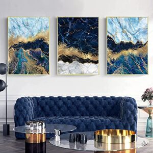 navy blue and gold marble wall art abstract marble modern trendy canvas prints blue and white marble painting abstract shaped artwork light blue and navy wall art abstract marble 16x24inx3pcs no frame