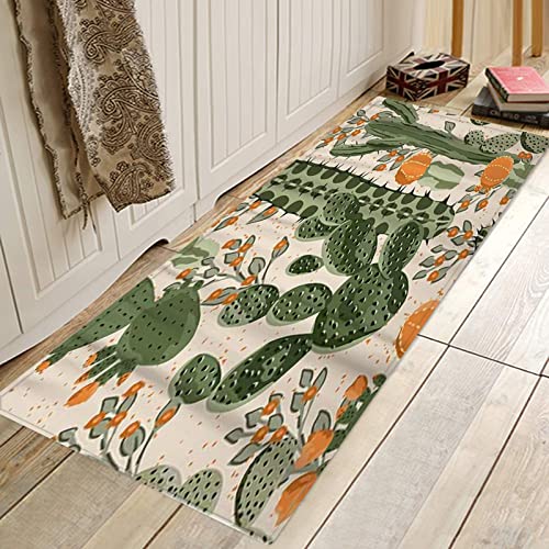 Large Area Rugs,Cactus Green Tropical Succulent Plant Blossom Flowers,Runner Rug Floor Non-Slip Door Mats Floor Mat Door Rugs Carpet for Hallway Living Room Bedroom