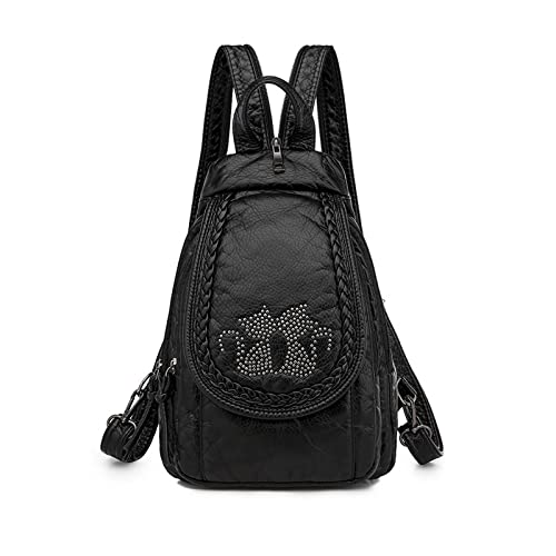 HUAZHIMAO Mini Backpack Purse for Women, Small Convertible Backpacks Ladies Soft Washed PU Leather Rucksack Fashion Daypack Purses Black Sling Travel Shoulder Handbag Bag