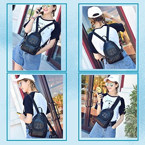 HUAZHIMAO Mini Backpack Purse for Women, Small Convertible Backpacks Ladies Soft Washed PU Leather Rucksack Fashion Daypack Purses Black Sling Travel Shoulder Handbag Bag