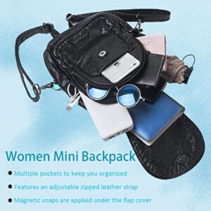 HUAZHIMAO Mini Backpack Purse for Women, Small Convertible Backpacks Ladies Soft Washed PU Leather Rucksack Fashion Daypack Purses Black Sling Travel Shoulder Handbag Bag