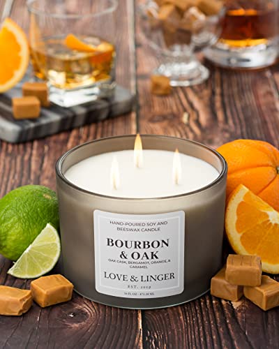 Bourbon Scented Candle | Candles for Men | Masculine Candles | Luxury Soy & Beeswax Candles for Home | 16 oz. Large Jar 3 Wick Candle | Mens Candle | Gift for Men