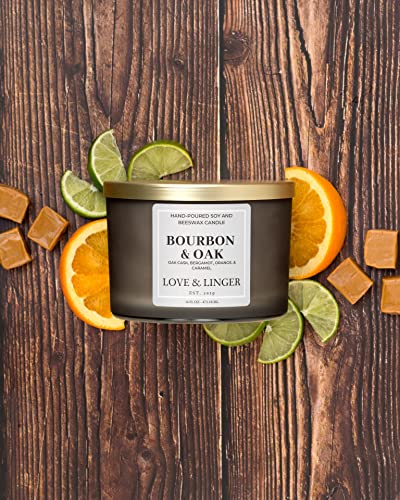 Bourbon Scented Candle | Candles for Men | Masculine Candles | Luxury Soy & Beeswax Candles for Home | 16 oz. Large Jar 3 Wick Candle | Mens Candle | Gift for Men