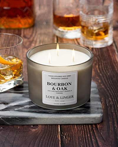 Bourbon Scented Candle | Candles for Men | Masculine Candles | Luxury Soy & Beeswax Candles for Home | 16 oz. Large Jar 3 Wick Candle | Mens Candle | Gift for Men