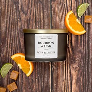 Bourbon Scented Candle | Candles for Men | Masculine Candles | Luxury Soy & Beeswax Candles for Home | 16 oz. Large Jar 3 Wick Candle | Mens Candle | Gift for Men