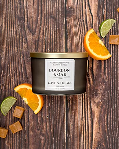 Bourbon Scented Candle | Candles for Men | Masculine Candles | Luxury Soy & Beeswax Candles for Home | 16 oz. Large Jar 3 Wick Candle | Mens Candle | Gift for Men