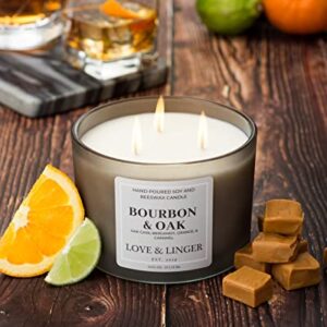 Bourbon Scented Candle | Candles for Men | Masculine Candles | Luxury Soy & Beeswax Candles for Home | 16 oz. Large Jar 3 Wick Candle | Mens Candle | Gift for Men