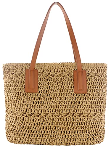 Straw Bag for Women Woven Beach Structured Tote Handmade Crochet Carteras De Mujer Summer Shoulder Bohemian Hobo Pom Travel