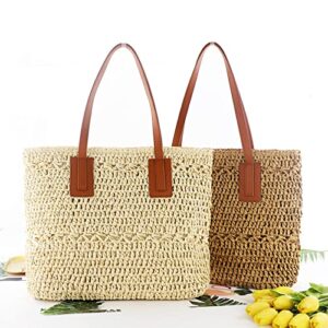 Straw Bag for Women Woven Beach Structured Tote Handmade Crochet Carteras De Mujer Summer Shoulder Bohemian Hobo Pom Travel