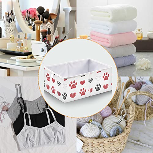 xigua Storage Cube Puppy Paw Prints Foldable Storage Bins, Closet Shelves Organizer Fabric Storage Baskets for Clothes, Toys, Books, Office Supplies (Square)