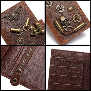 Eamom Genuine Leather Wallet for Women Embossed Punk Clutch Skull Top Layer Leather Wallet with Printing Multi Card Capacity