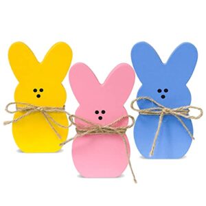 3pcs lebery easter bunny wooden table centerpieces sign wood bunny peeps rabbit shape tiered tray decor rustic farmhouse decor easter bunny decor for spring home office dining room mantel tabletop