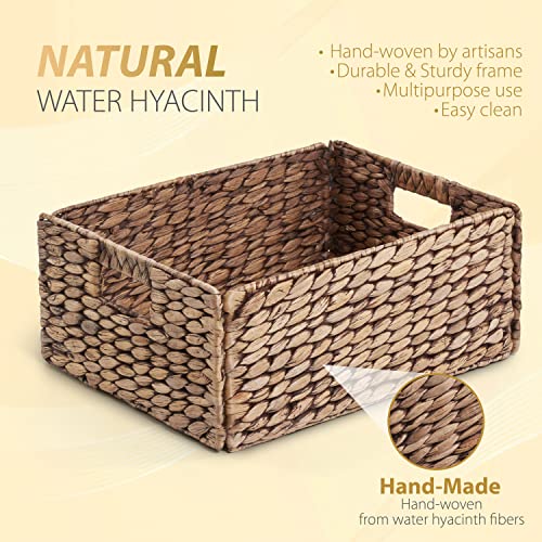 BLUEWEST Woven Baskets for Storage (Set of 4), 15.2" x 11.8" Natural Wicker Hyacinth Storage Basket with Firm Built-in Handles, Multifunction Handwoven Basket for Organizing Kitchen/Bathroom/Laundry Room/Wardrobe/Living Room