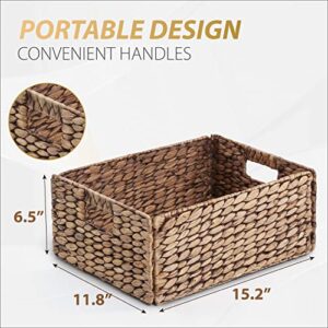 BLUEWEST Woven Baskets for Storage (Set of 4), 15.2" x 11.8" Natural Wicker Hyacinth Storage Basket with Firm Built-in Handles, Multifunction Handwoven Basket for Organizing Kitchen/Bathroom/Laundry Room/Wardrobe/Living Room