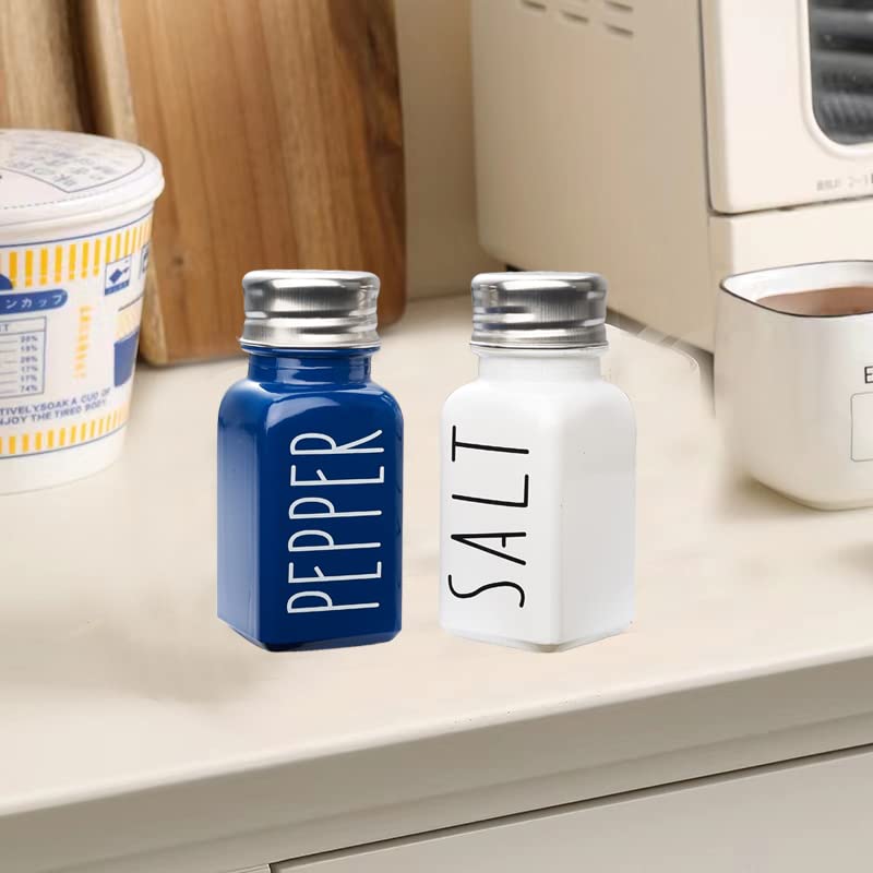 Salt And Pepper Shakers Set,Farmhouse Salt Shaker, Farmhouse Kitchen Decor, Blue Decor, Cute Salt Shaker,Modern Farmhouse Decor,Glass Salt And Pepper Shakers Set Letters No Rubbing Off(BLUE)