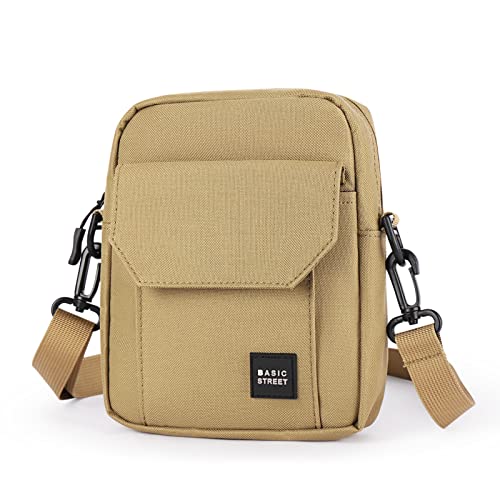 PAUBACK Khaki Man Purse Small Crossbody Bag for Mens, Travel Passport Wallet Bag for Men for Cell Phone, Small Neck Pouch Side Shoulder Bag for Men, Man Crossbody Handbag Purse Satchel Bags