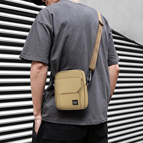 PAUBACK Khaki Man Purse Small Crossbody Bag for Mens, Travel Passport Wallet Bag for Men for Cell Phone, Small Neck Pouch Side Shoulder Bag for Men, Man Crossbody Handbag Purse Satchel Bags