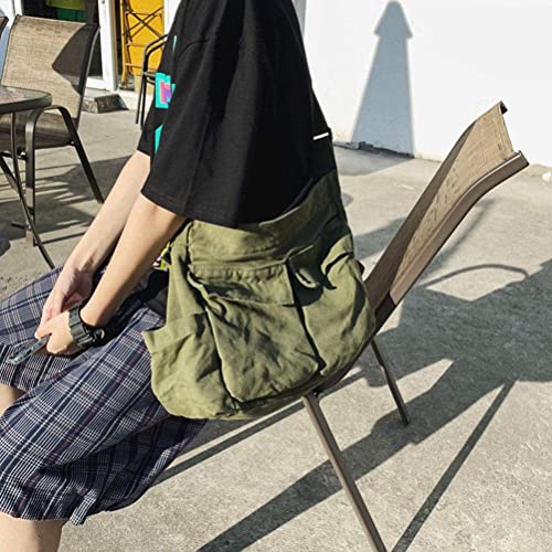 Messenger Bag Unisex Canvas Shoulder Bag Large Capacity Crossbody Bag with Multiple Pockets Vintage Hobo Shoulder Tote Bag (green)