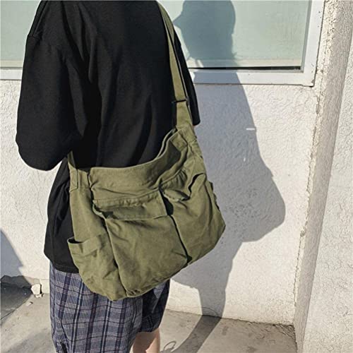 Messenger Bag Unisex Canvas Shoulder Bag Large Capacity Crossbody Bag with Multiple Pockets Vintage Hobo Shoulder Tote Bag (green)