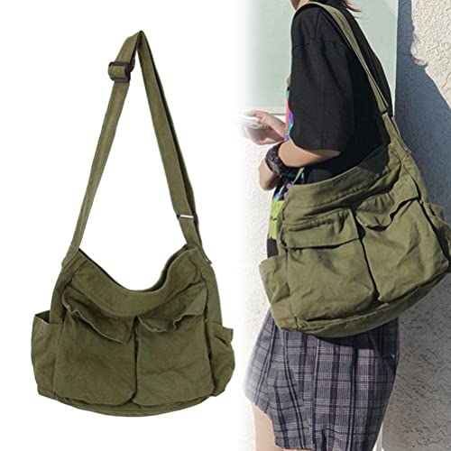 Messenger Bag Unisex Canvas Shoulder Bag Large Capacity Crossbody Bag with Multiple Pockets Vintage Hobo Shoulder Tote Bag (green)