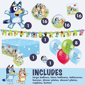 Unique Bluey Birthday Party Supplies | Bluey Party Supplies | Bluey Birthday Decorations | Bluey Party Decorations | With Bluey Balloons, Banner, Tablecover, Bluey Plates, Bluey Napkins, Button