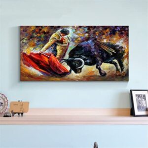 Oil Painting on Canvas Posters Spanish Bullfighter and Bull Wall Art Competition Posters for Room Canvas Posters & Prints Picture for Living Room Bedroom Office Kitchen Decor 20x40inch(50x100cm)