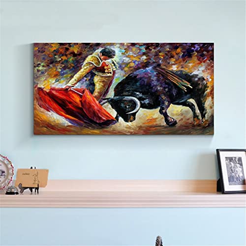 Oil Painting on Canvas Posters Spanish Bullfighter and Bull Wall Art Competition Posters for Room Canvas Posters & Prints Picture for Living Room Bedroom Office Kitchen Decor 20x40inch(50x100cm)