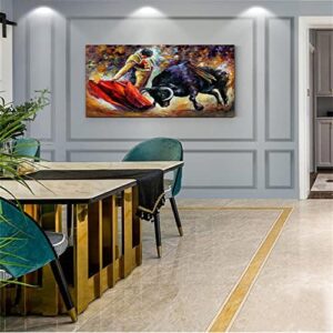 Oil Painting on Canvas Posters Spanish Bullfighter and Bull Wall Art Competition Posters for Room Canvas Posters & Prints Picture for Living Room Bedroom Office Kitchen Decor 20x40inch(50x100cm)