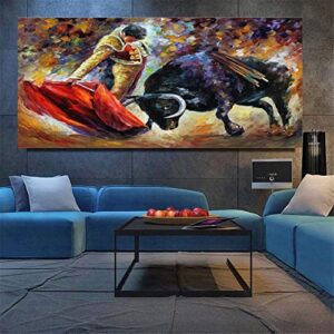 Oil Painting on Canvas Posters Spanish Bullfighter and Bull Wall Art Competition Posters for Room Canvas Posters & Prints Picture for Living Room Bedroom Office Kitchen Decor 20x40inch(50x100cm)