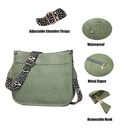 Vegan Leather Crossbody Bags for Women,Women Shoulder Bag with Adjustable Guitar Strap,Fashion Hobo Handbags Tote Bag,Green