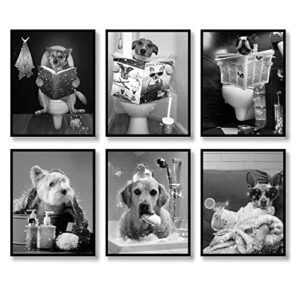 yaodayao bathroom wall art prints set of 6 glam glitter tissue bathroom artwork wall black and white canvas poster modern fun fashion wall art dog funny bathroom wall decor (8″x10″ unframed)