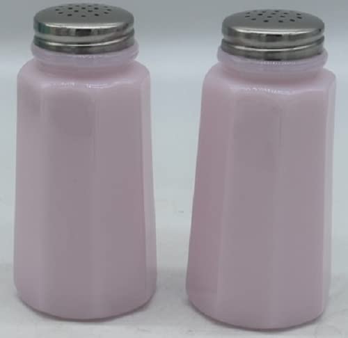 Crown Tuscan Pink Glass Salt & Pepper Shaker Set - Paneled Pattern - USA