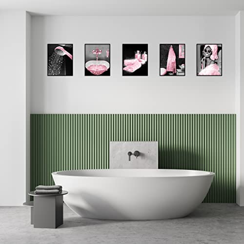 Fashion Wall Art Bathroom Wall Decor Prints Set of 6 Black and White Pink Glam Glitter Canvas Posters Pictures Photos Funny Bathroom Artwork Wall Modern Women for Bathroom (B&W PINK, 8"x10" UNFRAMED)