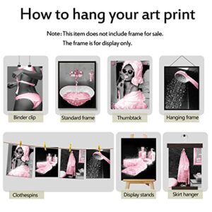 Fashion Wall Art Bathroom Wall Decor Prints Set of 6 Black and White Pink Glam Glitter Canvas Posters Pictures Photos Funny Bathroom Artwork Wall Modern Women for Bathroom (B&W PINK, 8"x10" UNFRAMED)