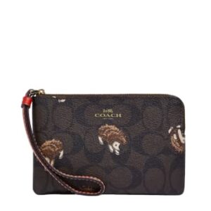 Corner Zip Wristlet In Signature Canvas With Hedgehog Print