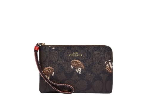 Corner Zip Wristlet In Signature Canvas With Hedgehog Print